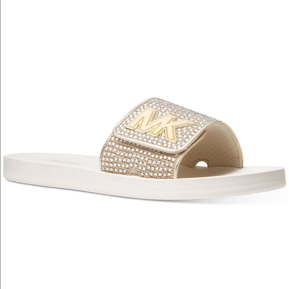 MICHAEL Michael Kors | Shoes | Mk Logo Rhinestone Pool Slide Sandals ...